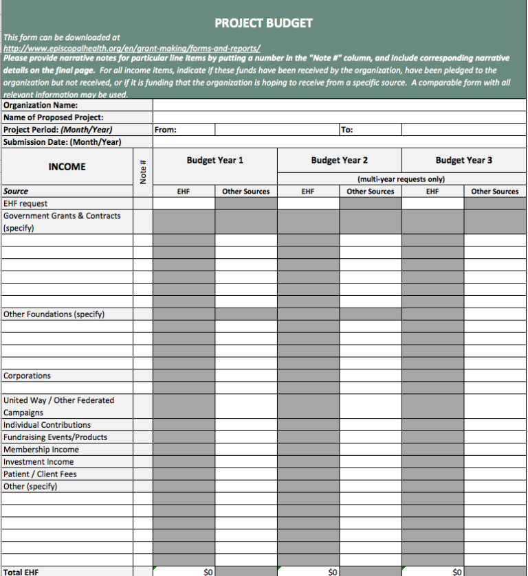 Project Budget Template Form - Episcopal Health Foundation