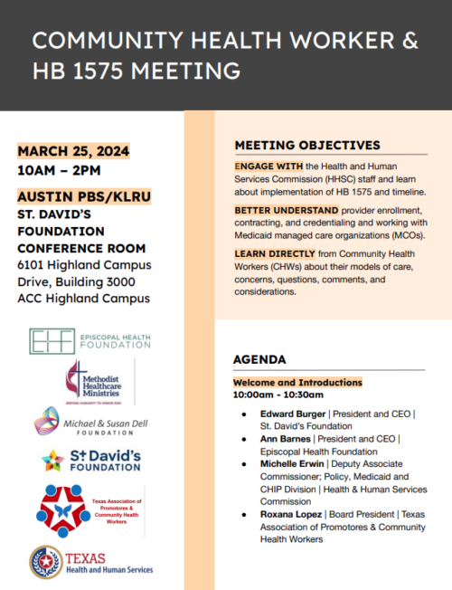 HB 1575: CHW Engagement Meeting - Episcopal Health Foundation